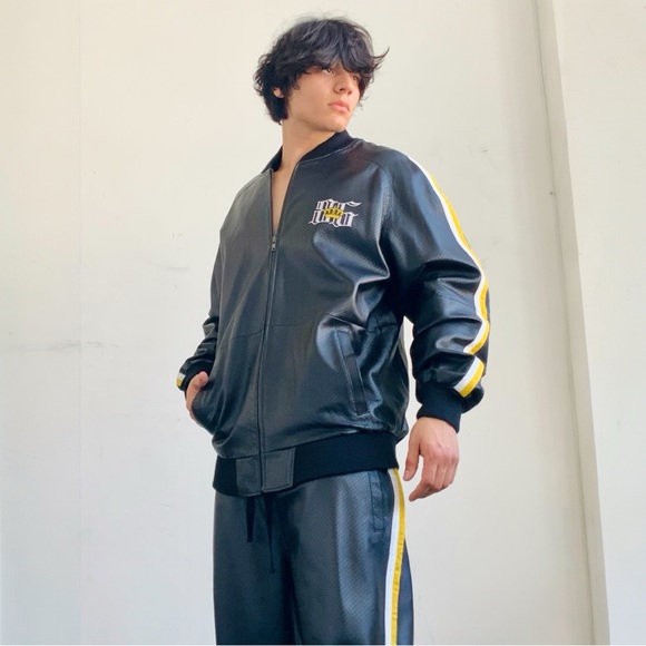 Troop | Pants | Mens Troop Black Yellow White Genuine Leather Tracksuit ...